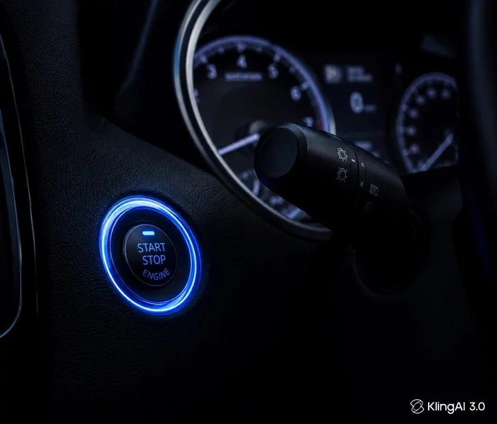 Car Engine Start Button Glowing Blue In Dark Interior | AI Video